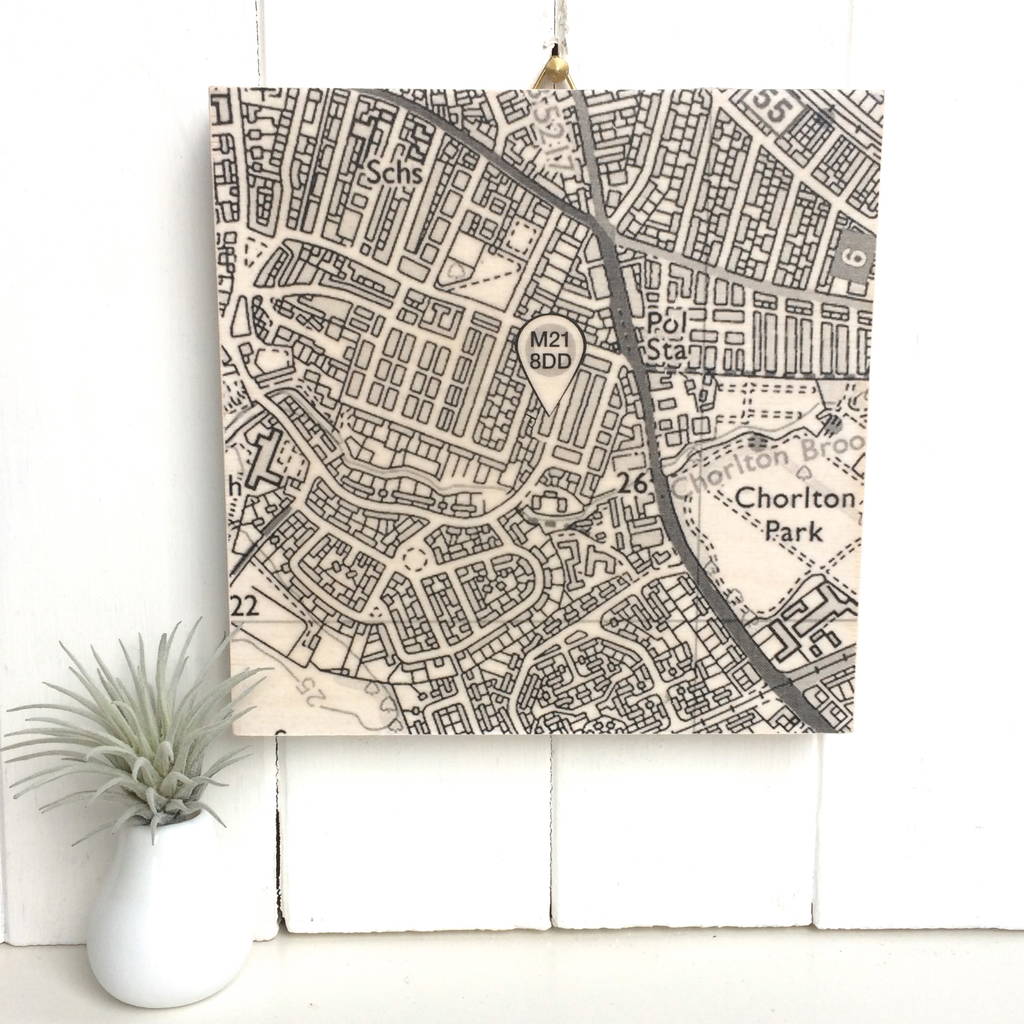 new home postcode map print on wood by northern logic ...