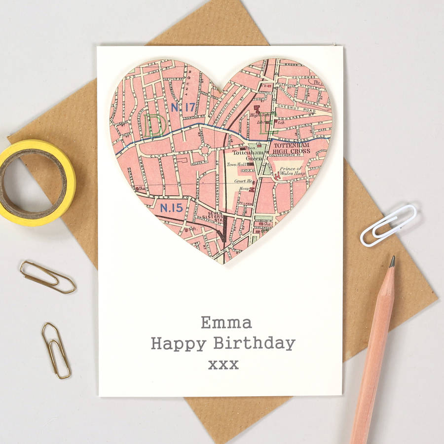 personalised map location heart birthday card by bombus ...