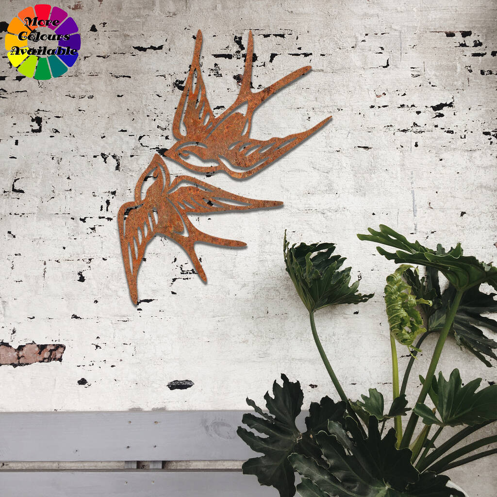 Rusty Garden Birds Decor Two Rust Metal Swallows By Duke Craft ...
