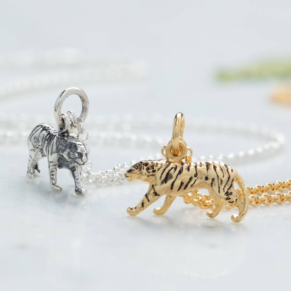 Tiger Charm Necklace, Sterling Silver Or Gold Plated By Lily Charmed ...