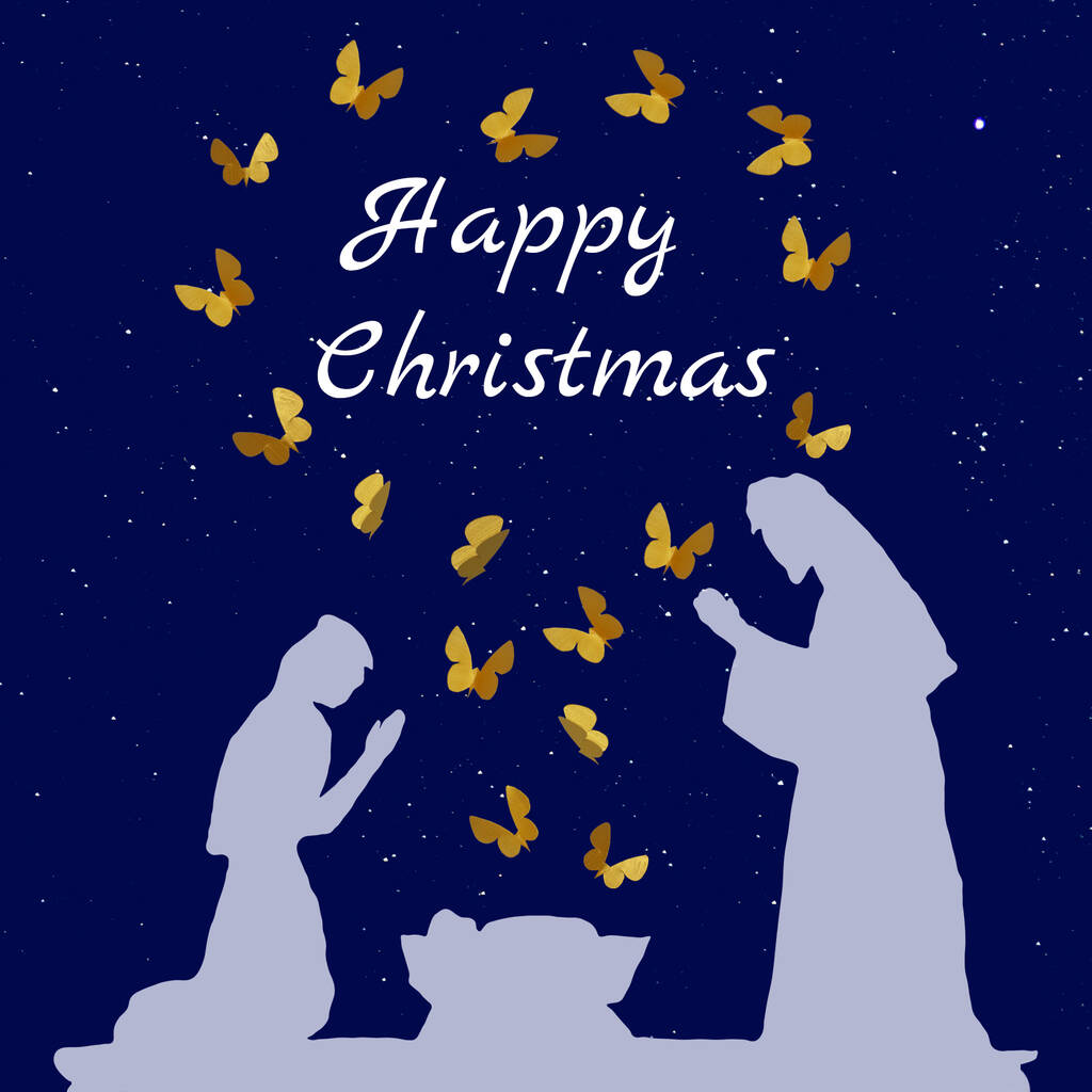 Golden Candle And Gold Butterflies Christmas Card By Inkywool Butterfly ...