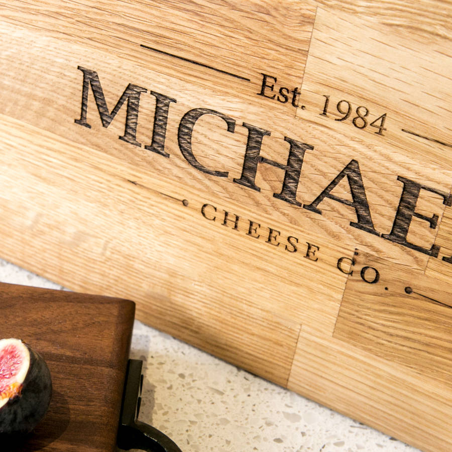 personalised name large oak/walnut cheese board handles by dust and ...