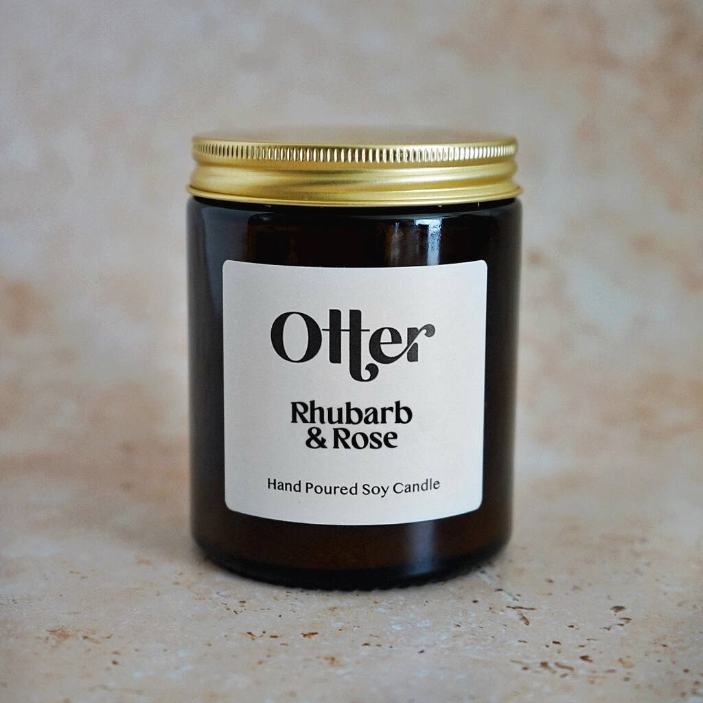 Rhubarb • Rose Soy Candle Amber Jar By Otter Candle Co