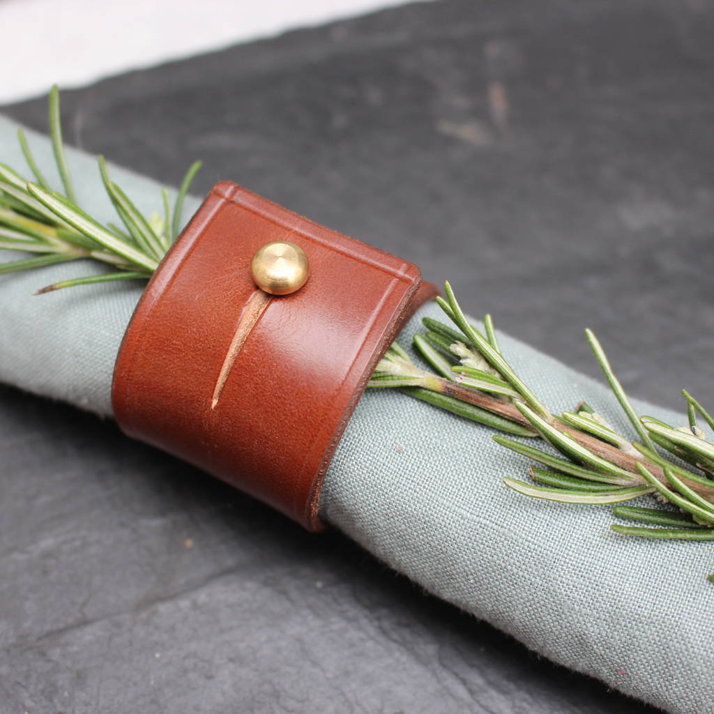 Set Of Brown Leather Napkin Rings By Miller And Jeeves set-of-brown-leather-napkin-rings-by-miller-and-jeeves