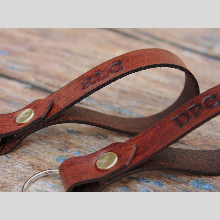 set of two personalised leather keyrings by hide & home ...