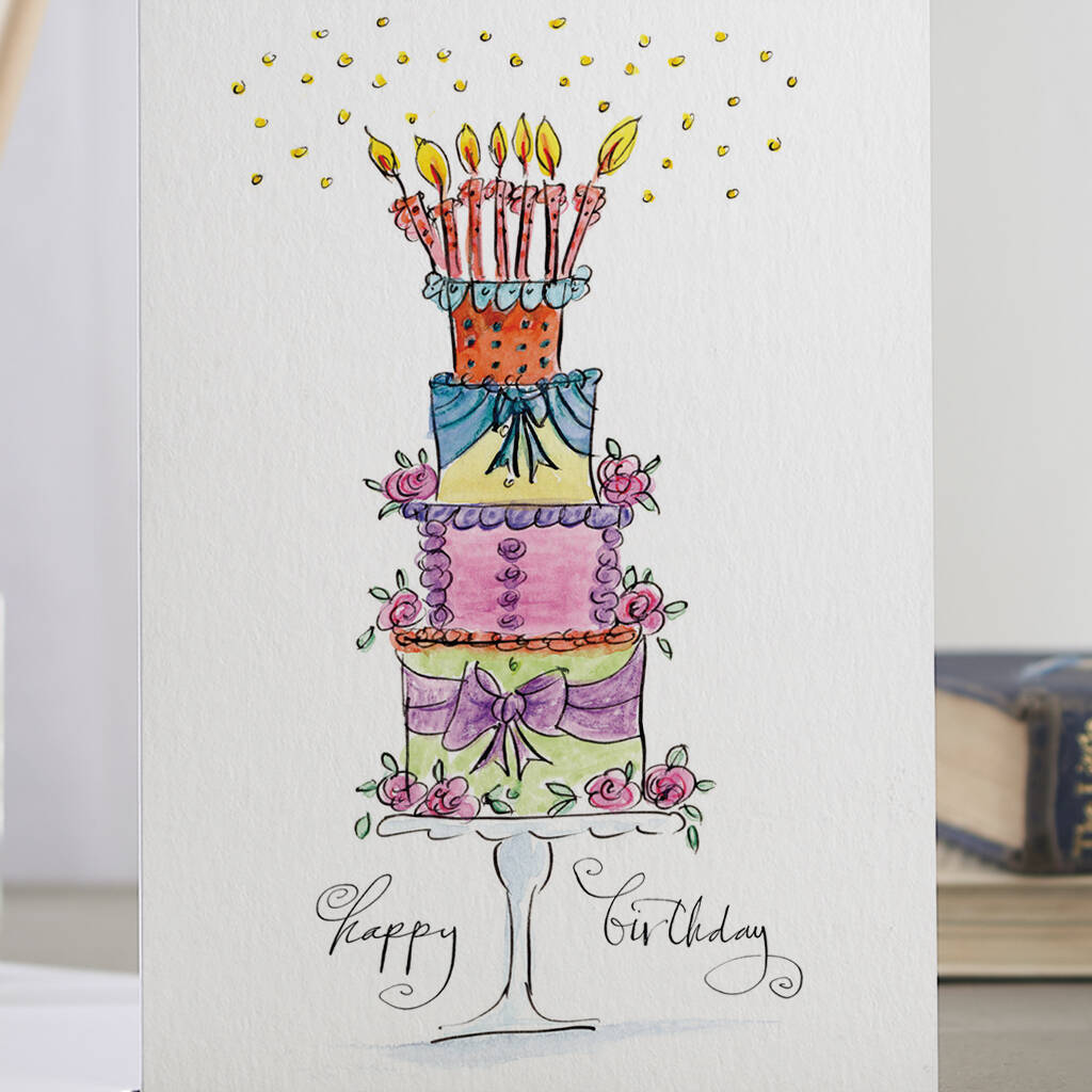 'Happy Birthday Cake!' Birthday Card By Gabrielle Solly Illustration ...