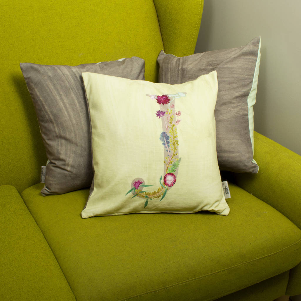 personalised floral letter sofa cushion gift for her by gillian arnold ...