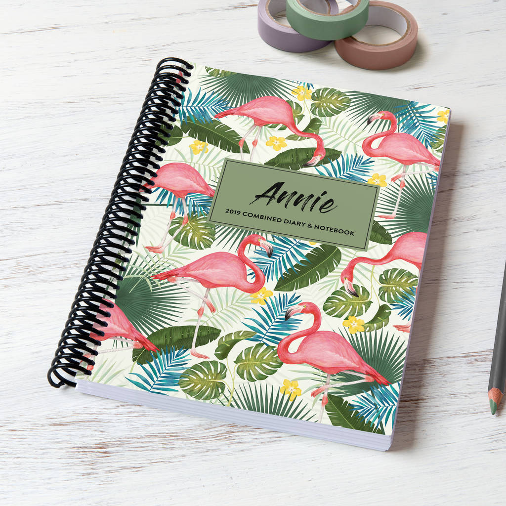 personalised flamingo combined diary and notebook by glad gifts ...