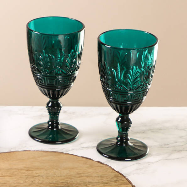 Set Of Four Teal Blue Art Deco Wine Goblets By Dibor ...
