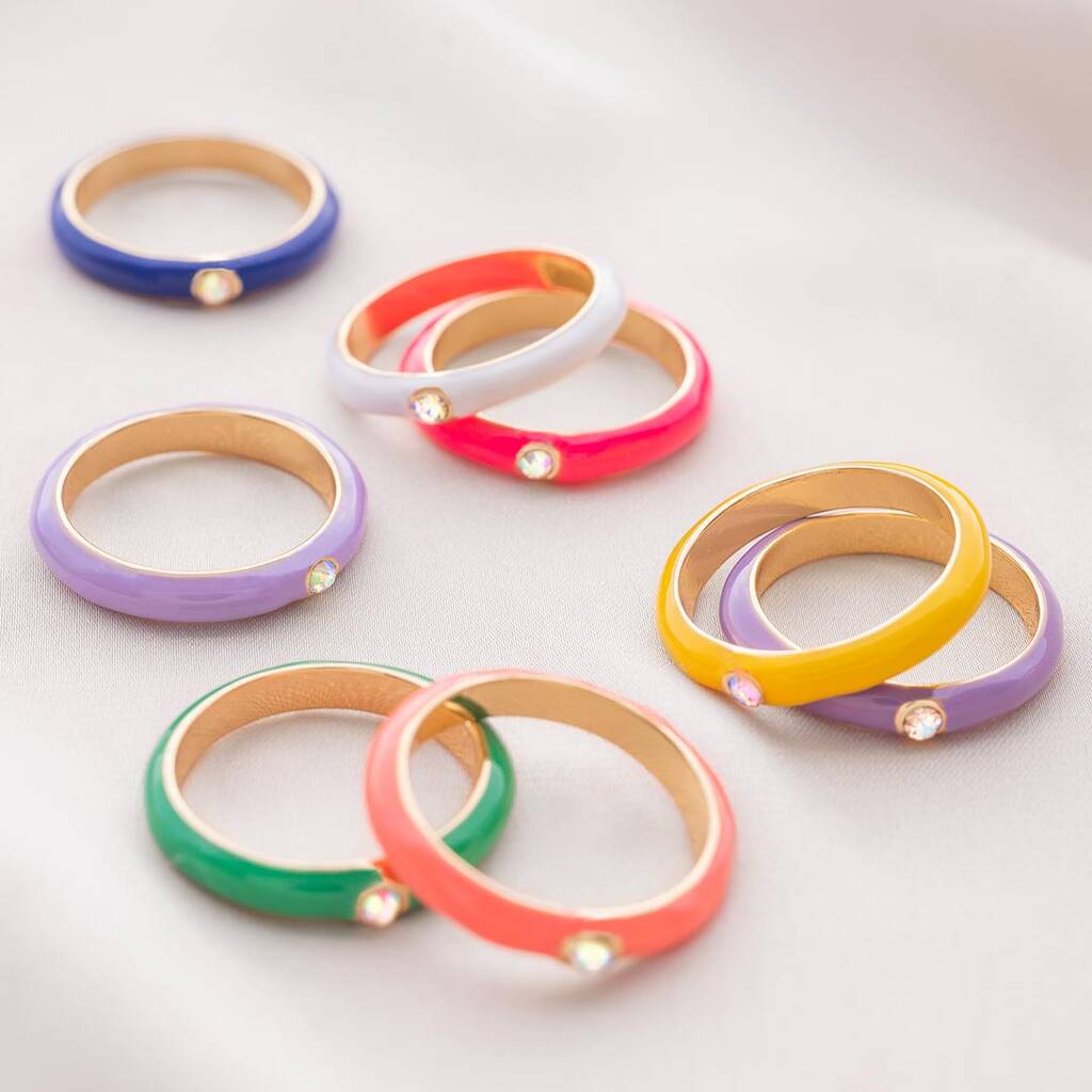 Enamel And Crystal Personalised Multi Colour Rings By Bloom Boutique