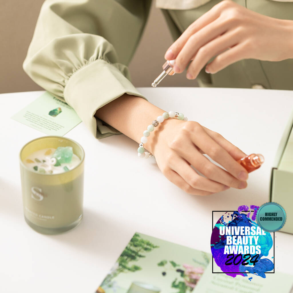 Jade And Silver Bracelet, Crystal Candle Gift Set For Women By Scilla Rose