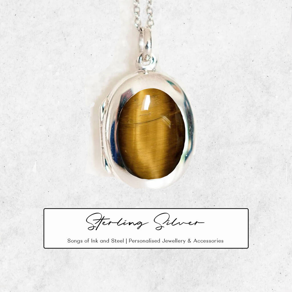 Personalised Tigers Eye Locket In Sterling Silver By Songs of Ink and ...
