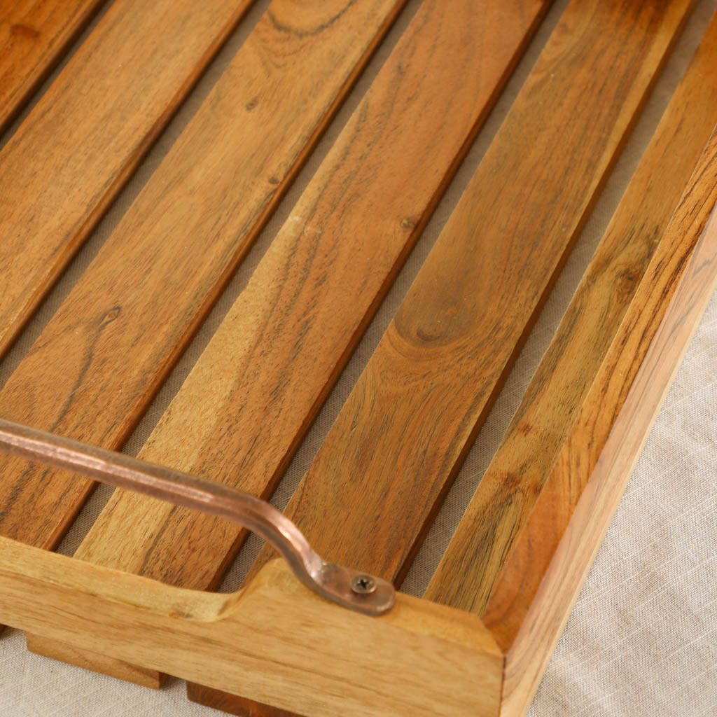 Acacia Wood Serving Tray With Handles By Dibor | notonthehighstreet.com