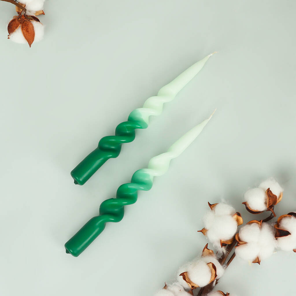G Decor Set Of Two Tone Green Spiral Twisted Candles By G Decor