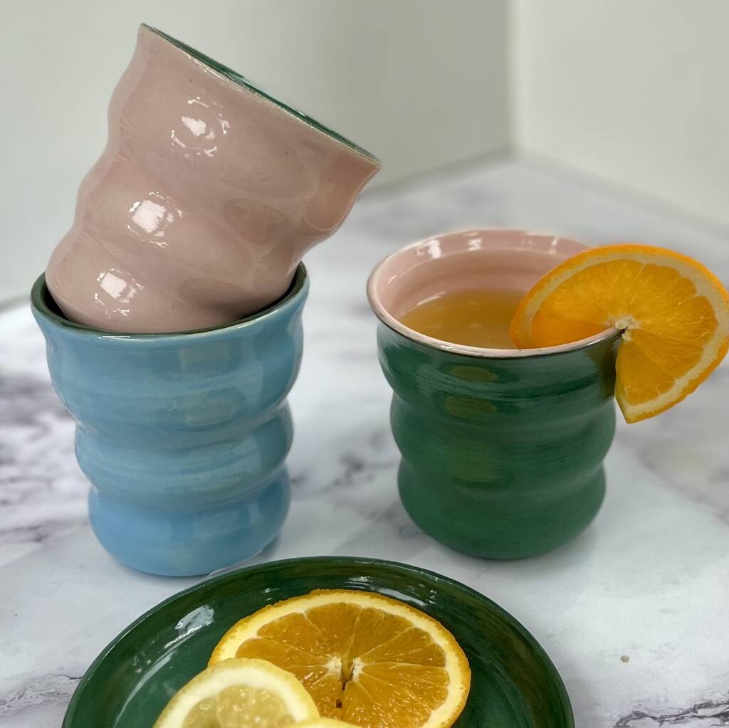 Handmade Wavy Ceramic Tumbler By Hannah Inskip Pottery