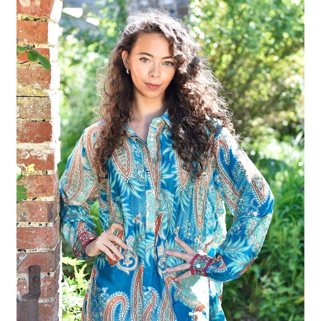 'Ella' Buttoned Turquoise And Pink Paisley Shirt Dress By Bluebelle and Co