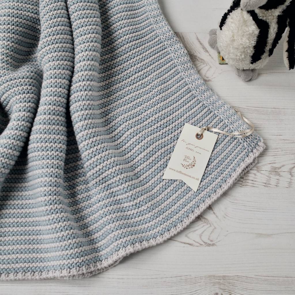 personalised mini stripe aqua unisex baby blanket by toffee moon ...