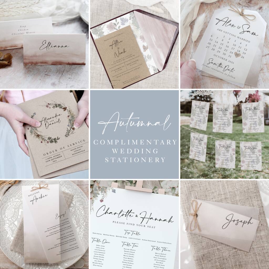 Autumnal Wedding Menu Cards With Guest Name Tags And Ribbon By Julia ...