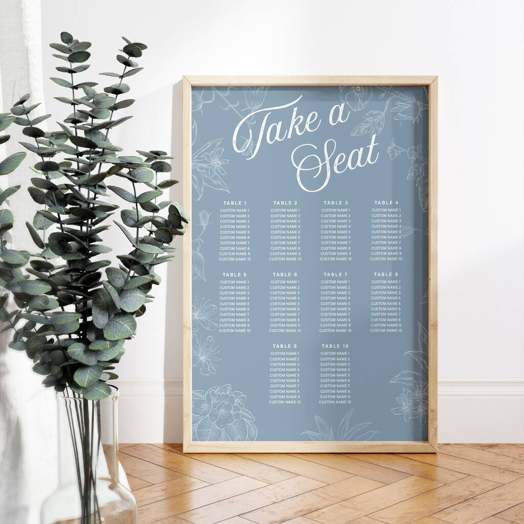 Floral Seating Plan Poster Personalised Wedding Seating Plan With ...