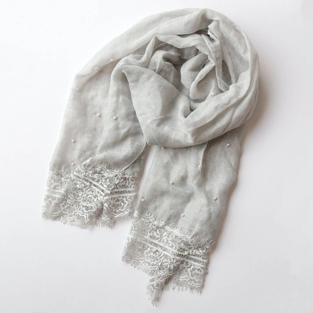 Soft Scarf With Pearl Lace Details By Studio Hop | notonthehighstreet.com