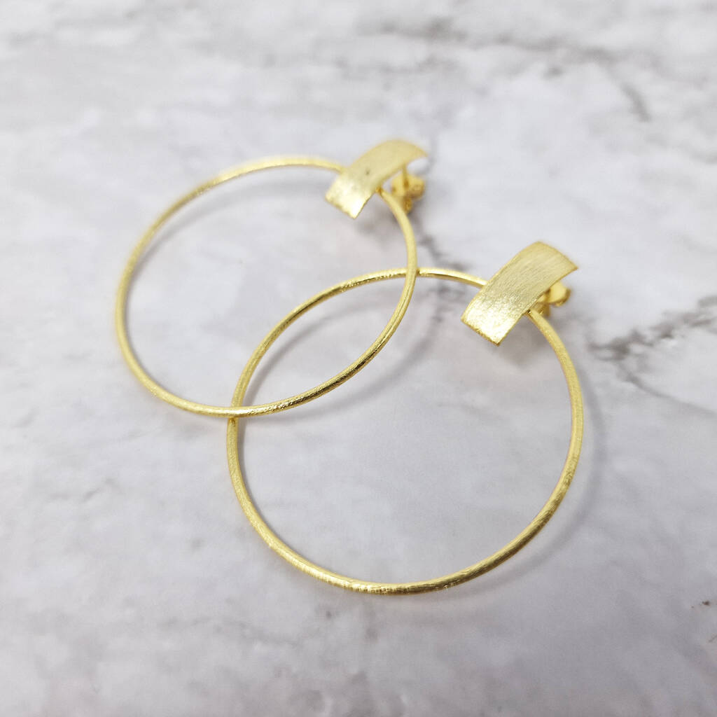18ct Gold Plated Simple Round Hoop Earrings By Harfi