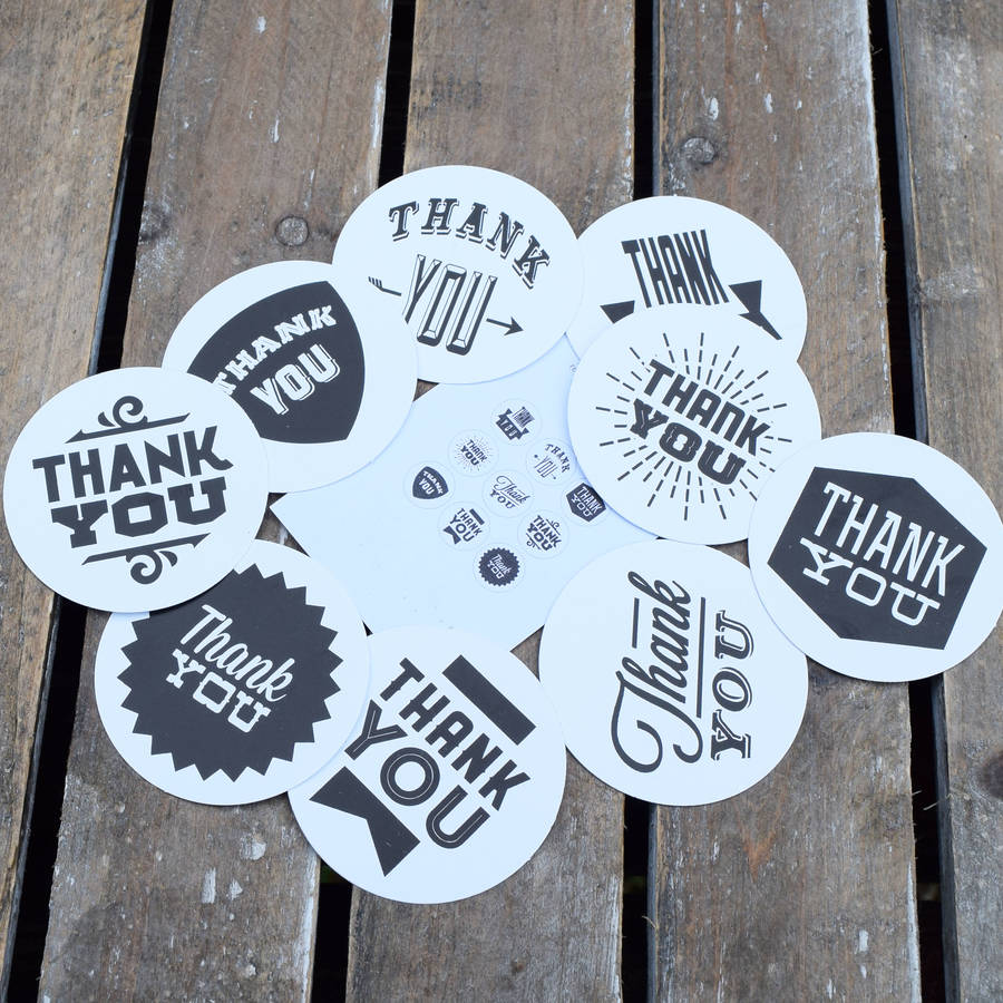 thank you retro black and white stickers nine pack by jodie gaul ...