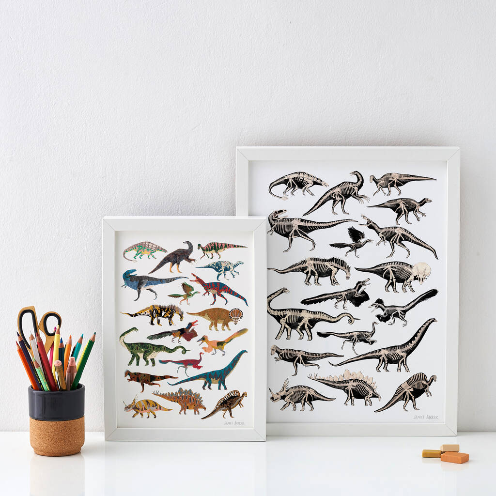 Dinosaurs And Fossils Print Set By James Barker | notonthehighstreet.com
