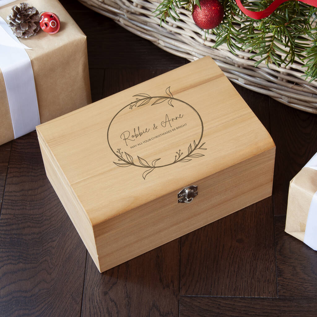 Personalised Couple's Christmas Wooden Keepsake Chest By JUNGLEY ...