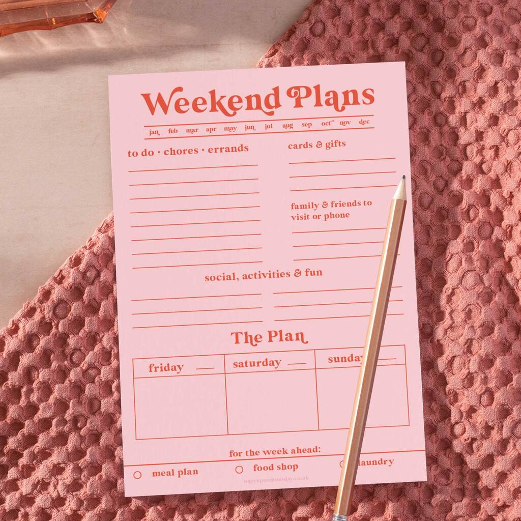 Weekend Planner Pad A5 | Pink And Red By Once Upon a Tuesday