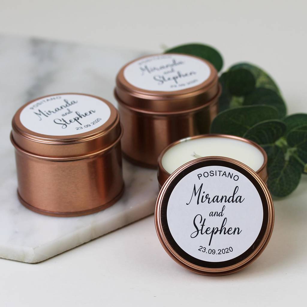 Rose Gold Personalised Scented Wedding Candles By Hearth And Heritage