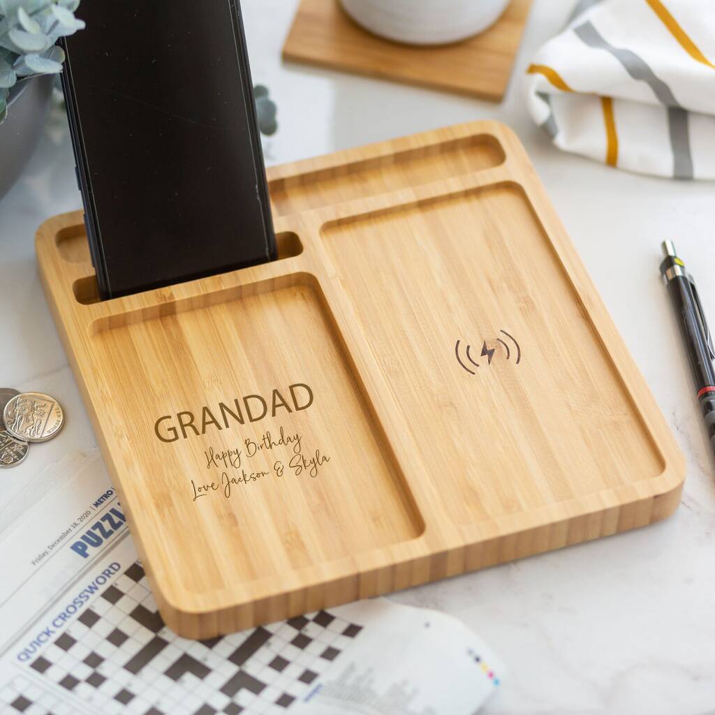 Personalised Wireless Phone Charger And Desk Tidy By Abode Home & Gifts