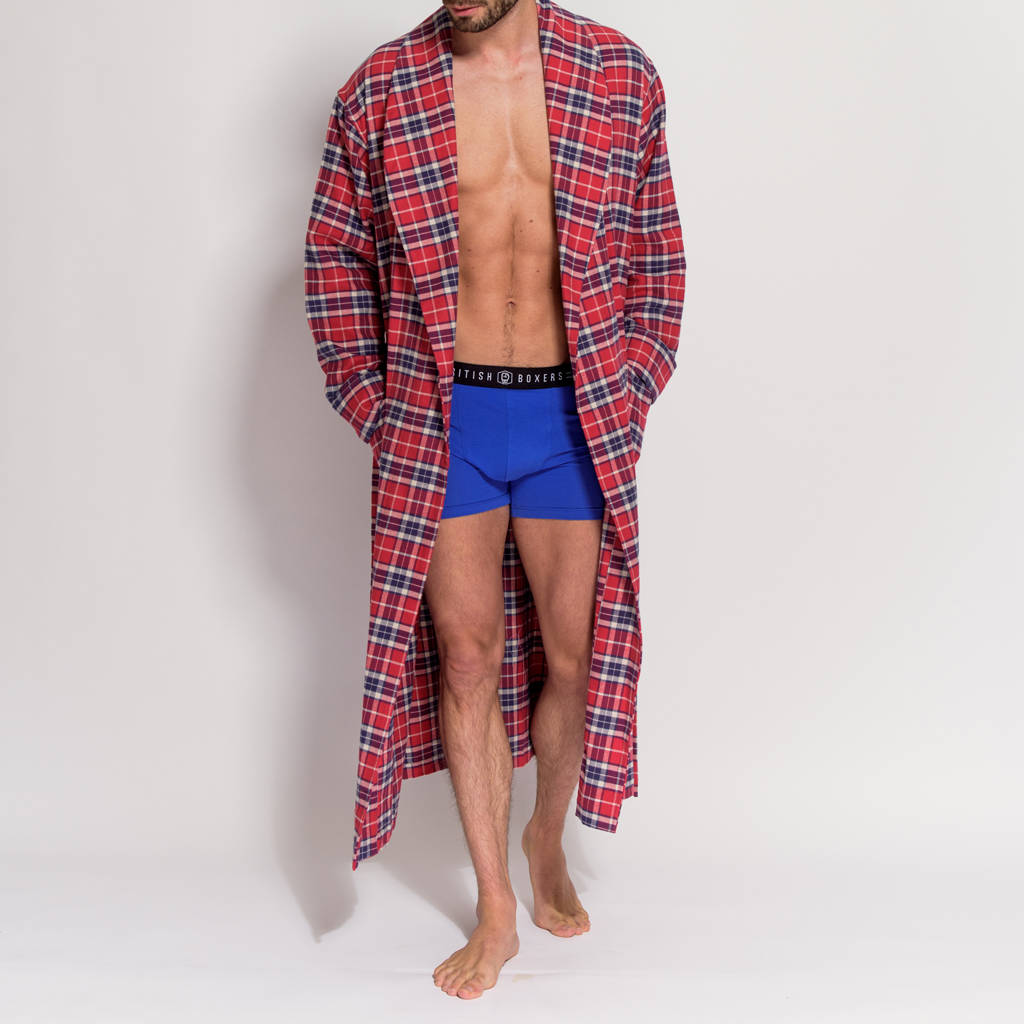 Men's Soft Red Tartan Two Fold Flannel Robe By BRITISH BOXERS