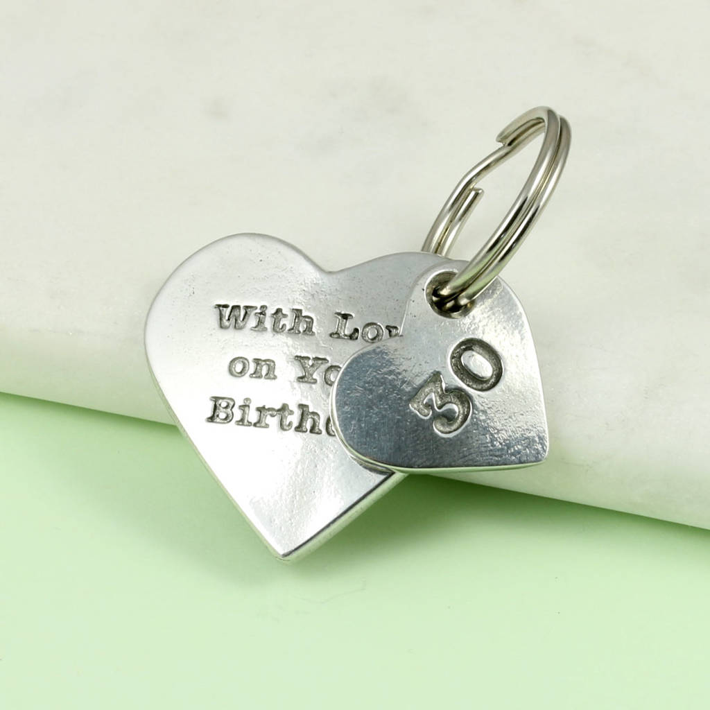 30th birthday gift pewter heart key ring by multiply design ...