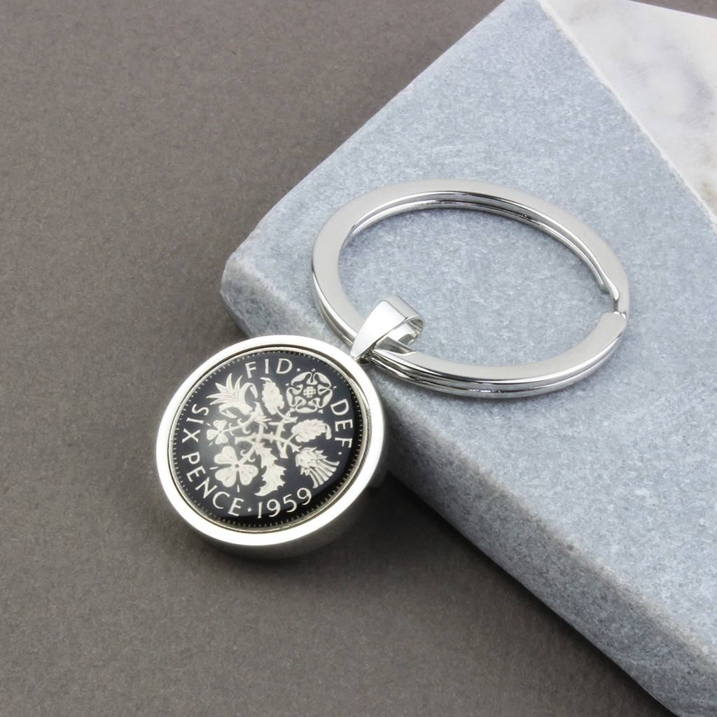 1945 80th Enamelled Sixpence Keyring By Charlie Boots