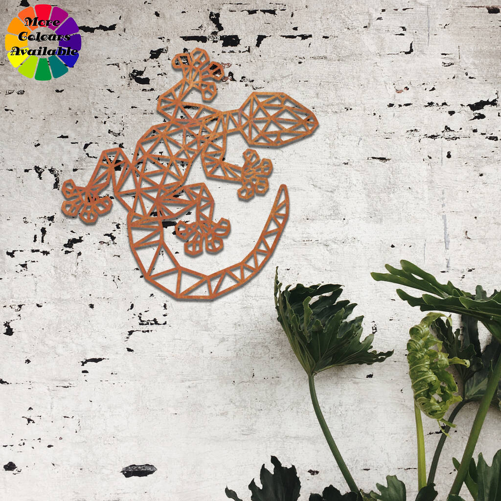 Rusty Metal Gecko Wall Decor Geometric Gecko Sculpture By Duke Craft ...