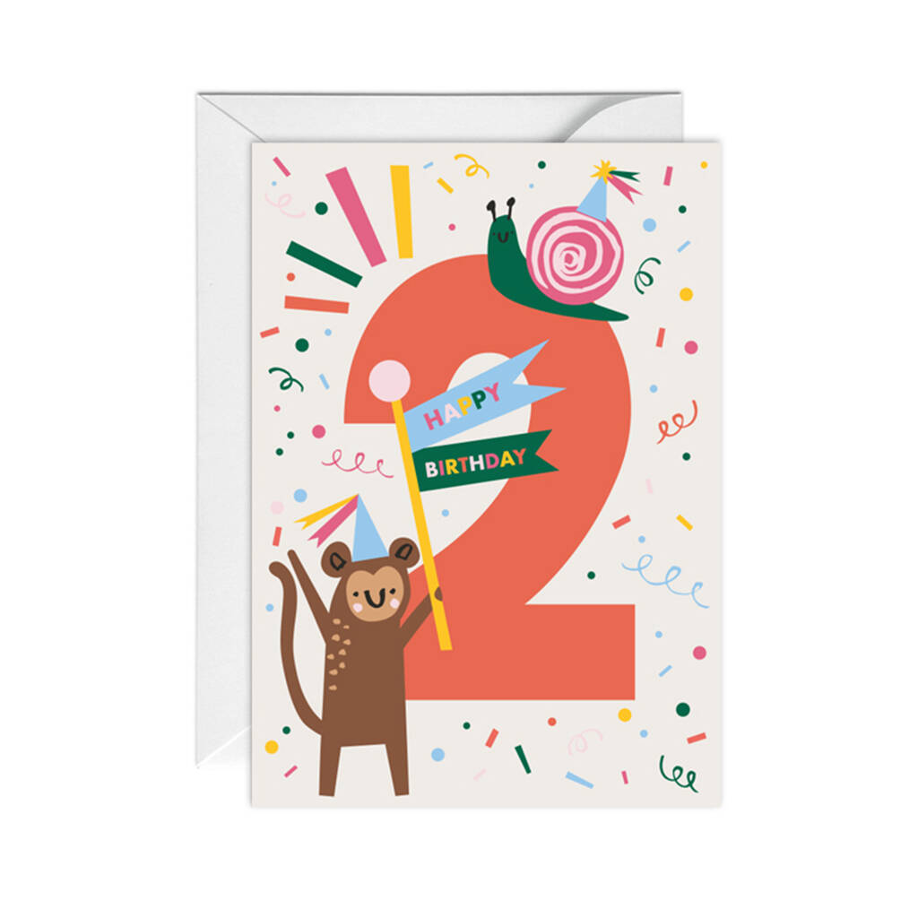 Children's Second Birthday Card Age Two 2nd Birthday By Happy Go Lucky ...