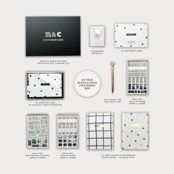 Black And Gold Stationery Box By Notes & Clips | notonthehighstreet.com