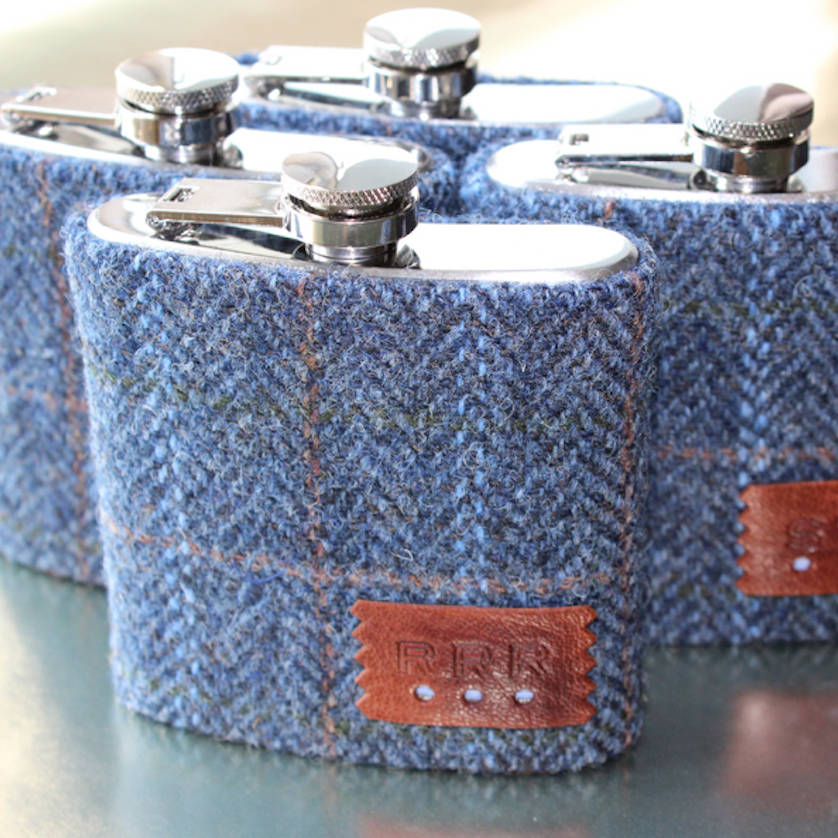 Harris Tweed Check Personalised Hip Flask Gift By Modiste Accessories ...