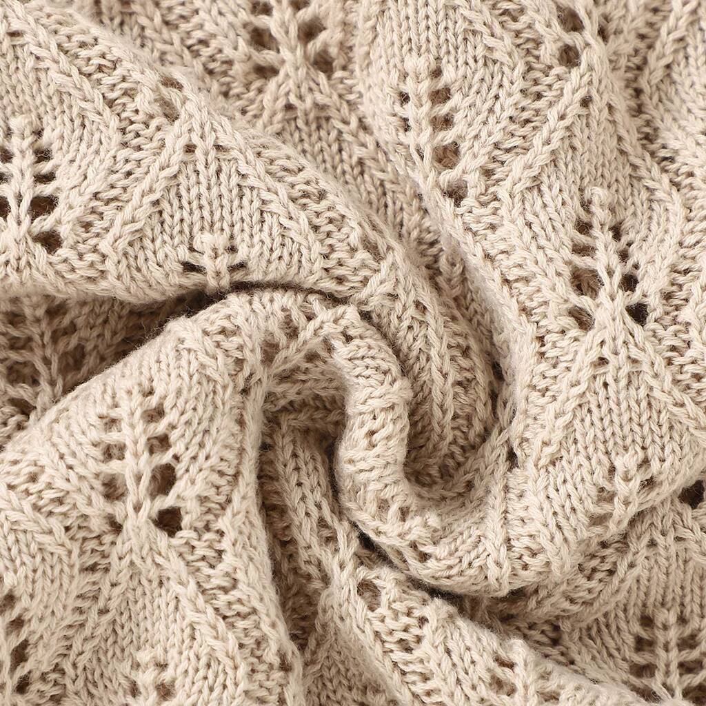 Beige Pure Cotton Leaf Knitted Cellular Baby Blanket By BabyBells ...