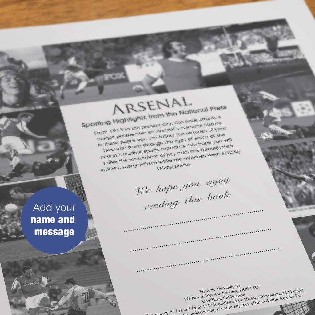 Arsenal Personalised Football Gift Newspaper Book By Historic ...