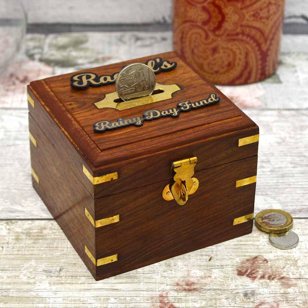 Personalised Wooden Money Box By GiftsOnline4U