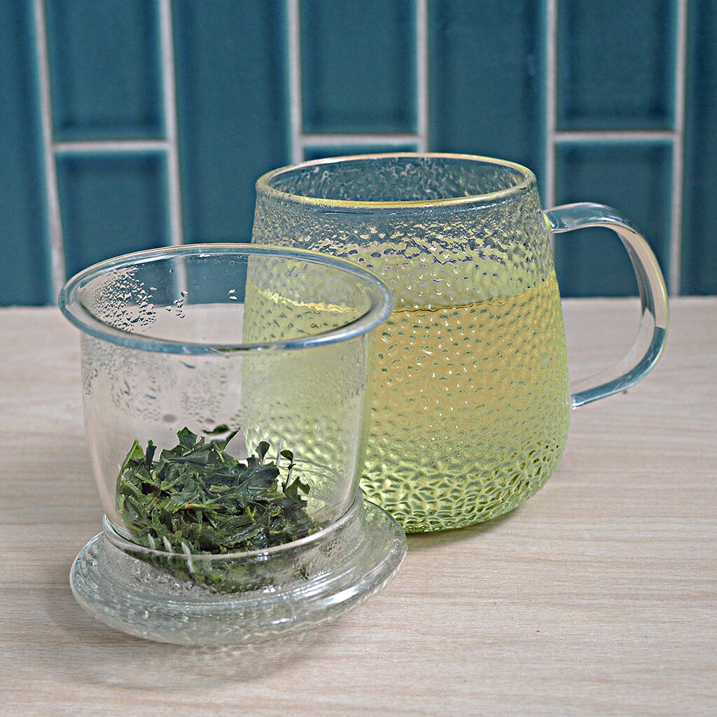 Hammered Glass Infuser Mug 400ml With Lid By The Exotic Teapot ...