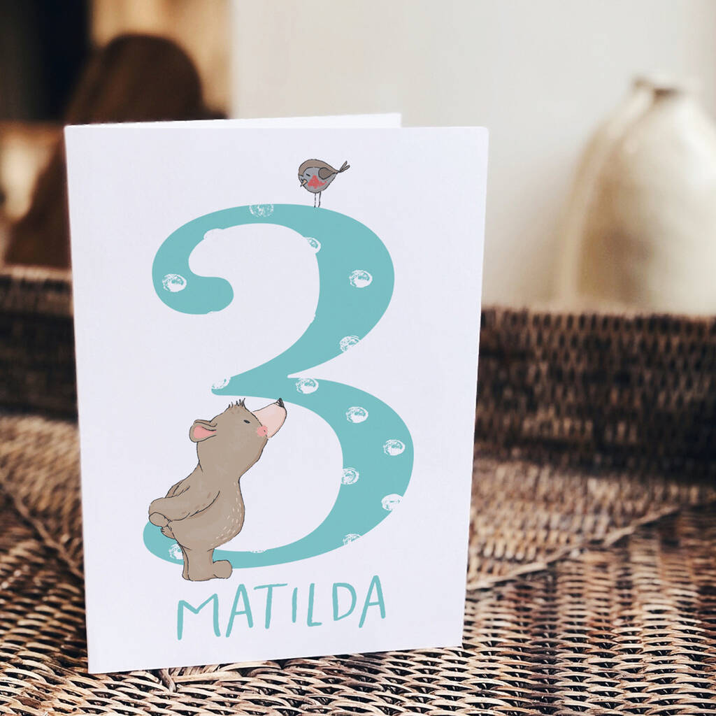 Personalised 3rd Birthday Card With Bear And Robin By Lunella ...