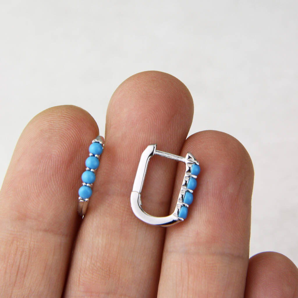 Sterling Silver Turquoise Rectangular Hoop Earrings By Gaamaa ...