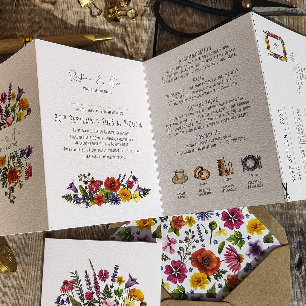 Colourful Rainbow Flowers Concertina Wedding Invitation By Paper Willow ...