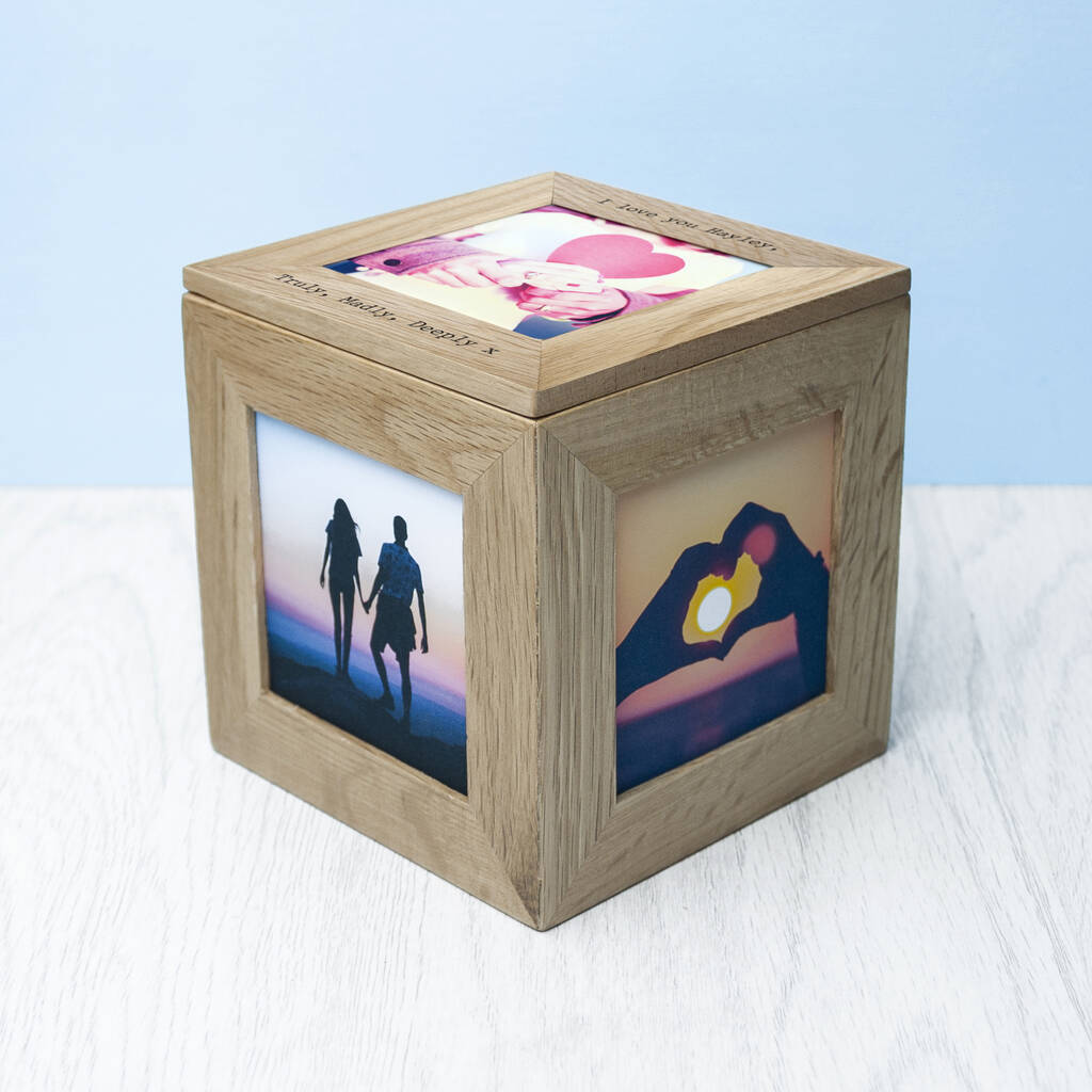 Personalised Oak Couples Photo Cube Keepsake Box By JUNGLEY | notonthehighstreet.com
