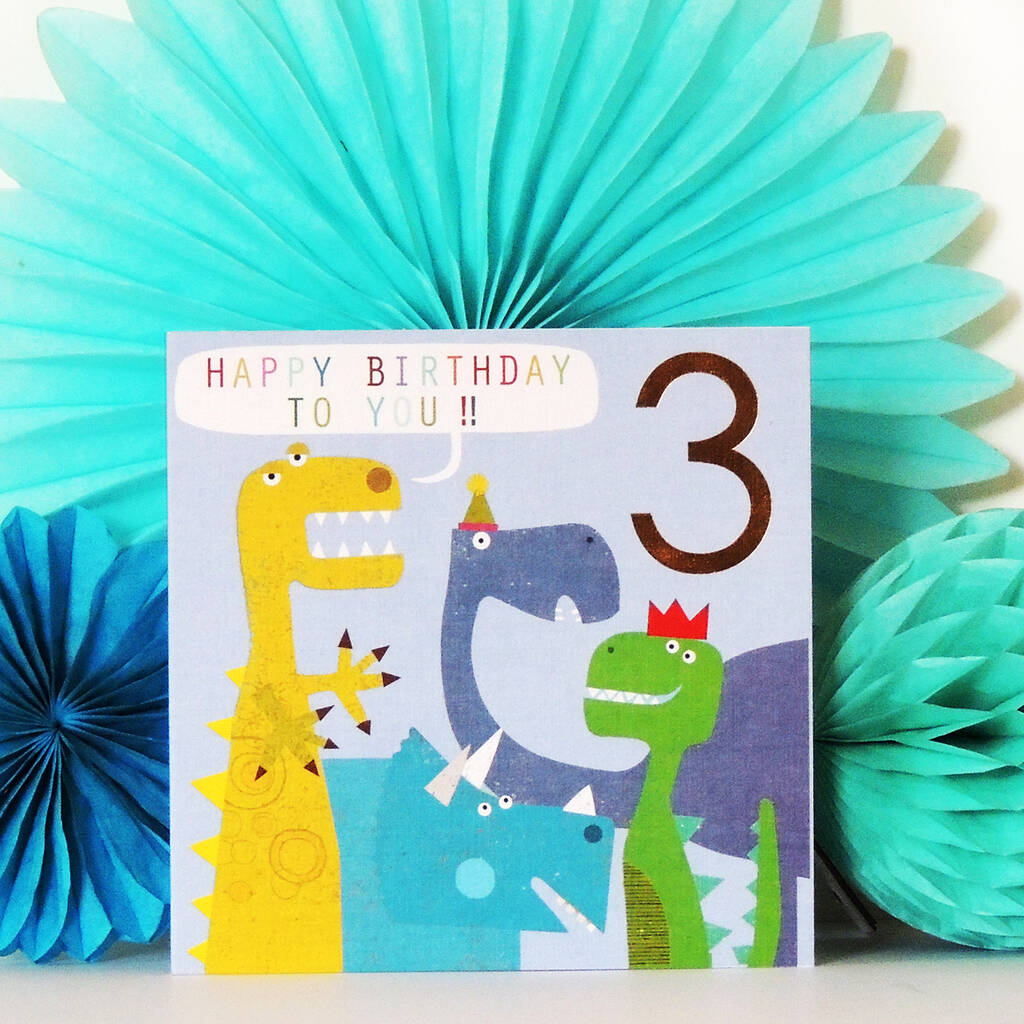Dinosaur Three Card With Copper Foiled Number By Kali Stileman ...