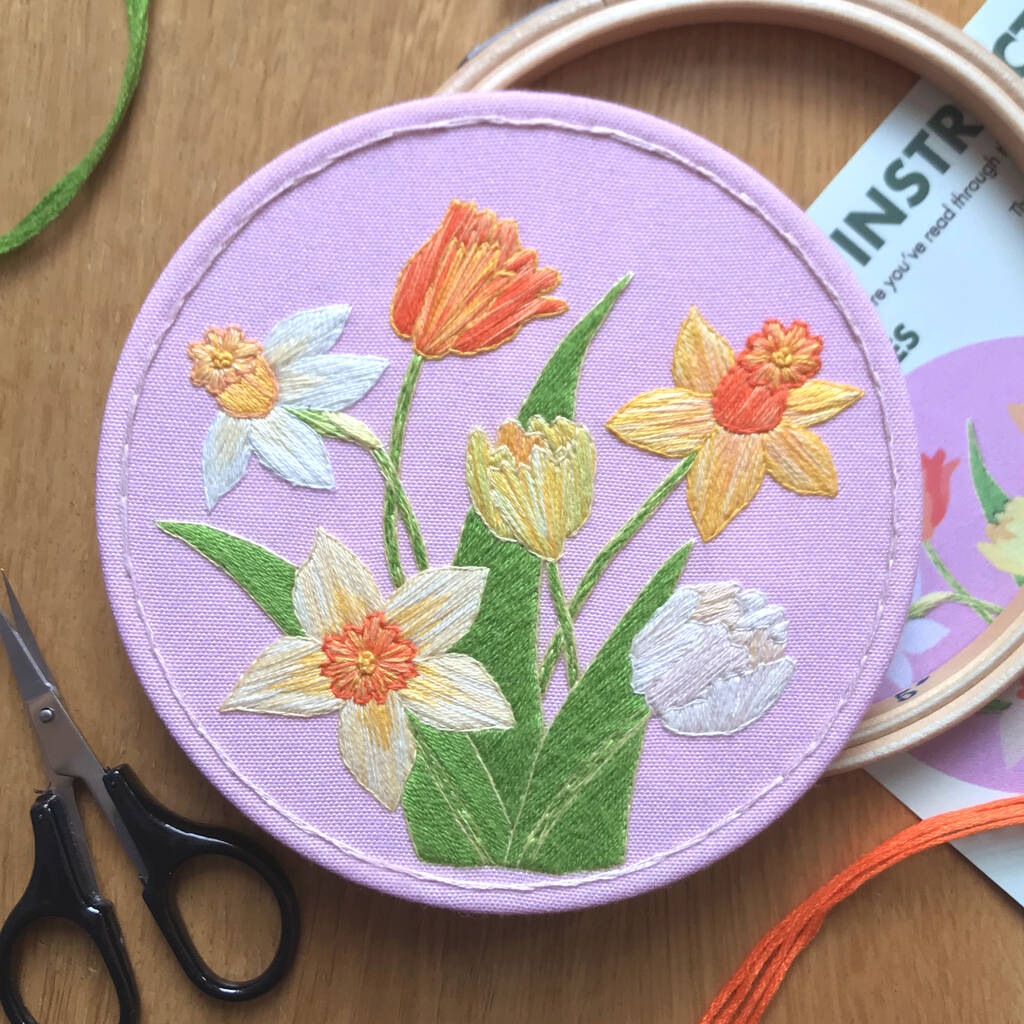 Daffodils And Tulips Embroidery Kit By Lucy Freeman Design