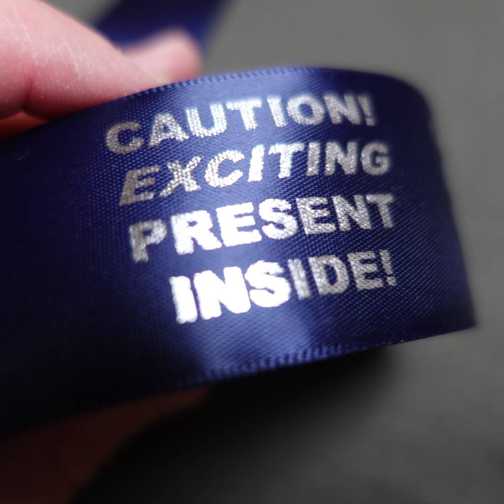 Luxury Purple 'Exciting Present!' Joke Ribbon By Yellow Green Blue ...