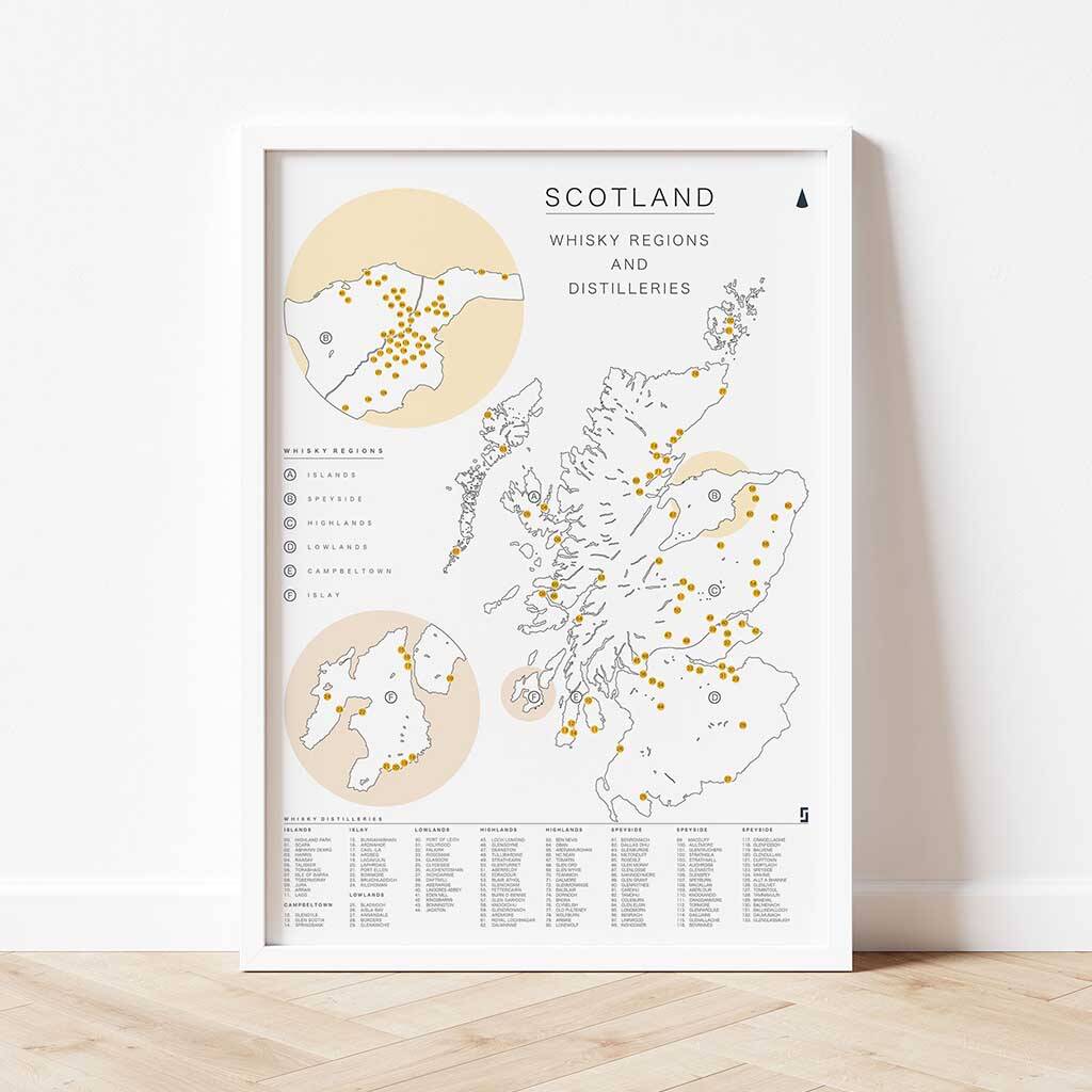 Scotland Scotch Whisky Map Inc Regions And Distilleries By Replay ...